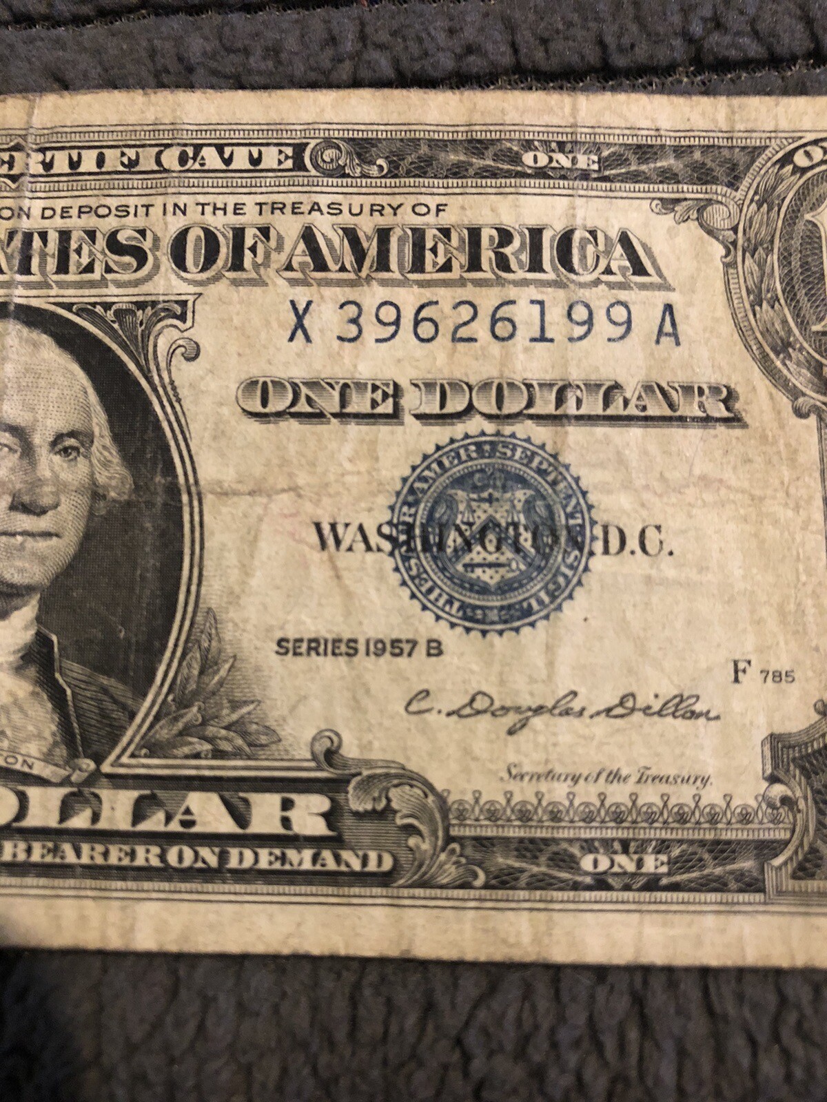 1957 One Dollar Blue Seal Series B Note Silver Old US Bill $1 US ...
