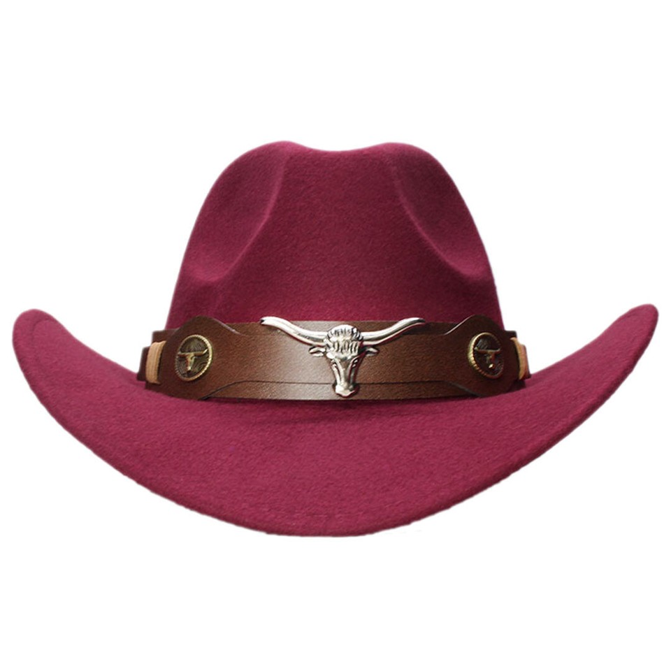 Western Cowboy Hat Cowgirl Cap Wide Brim with Bull Skull Belt for Women ...