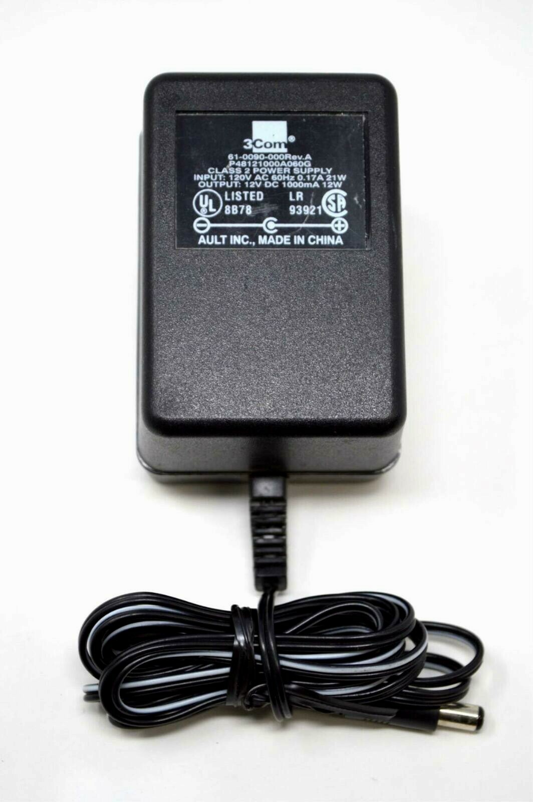3COM CLASS 2 POWER ADAPTER P48121000A060G 120VAC 60HZ 0.17A 21W 12V 1A ...
