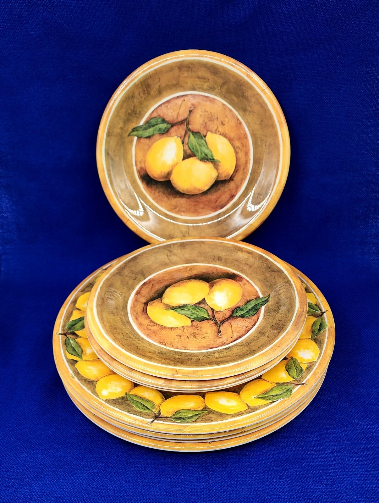 Set of 8 Melamine Dinner (4) & Salad (4) Presidio Lemons Thick Quality ...