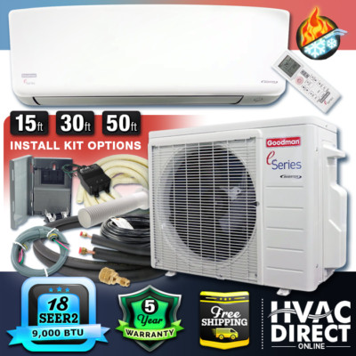 Goodman 9000 BTU 18 SEER2 Ductless Mini Split Heat Pump AC & Inverter ...
