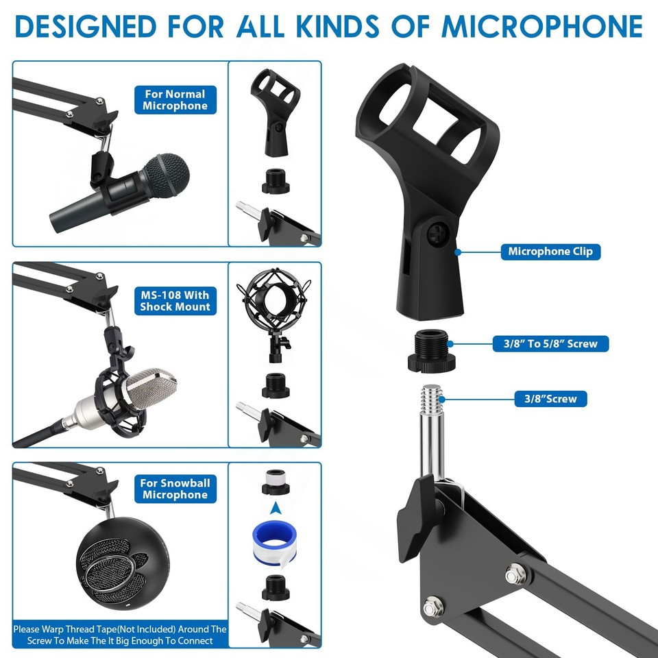 Microphone Stand, Adjustable Microphone Desk Stand for HyperX Mic Boom ...