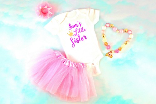 PERSONALISED NEW BABY VEST GROW BODY SUIT GIRL LITTLE SISTER BIRTH ...