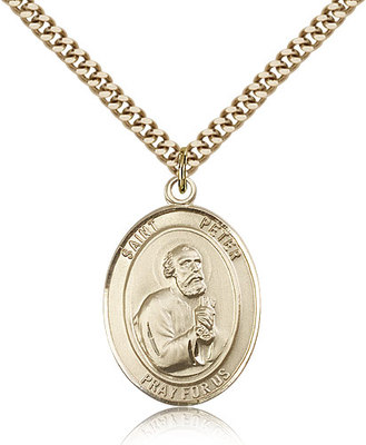 Saint Peter The Apostle Medal For Men - Gold Filled Necklace On 24 ...