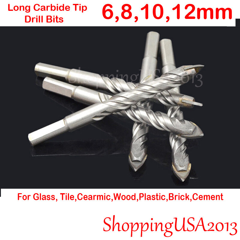6,8,10,12mm Drill Bit Set 6-12mm Carbide Tip Brick, Tile, glass, tile ...