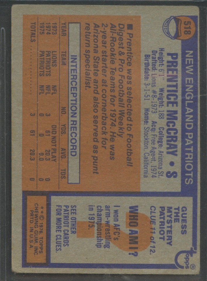 1976 Topps #518 Prentice McCray New England Patriots | eBay