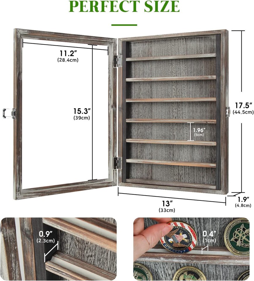Challenge Coin Display Case 40 Pcs Rustic Gray Military Cabinet Wood ...