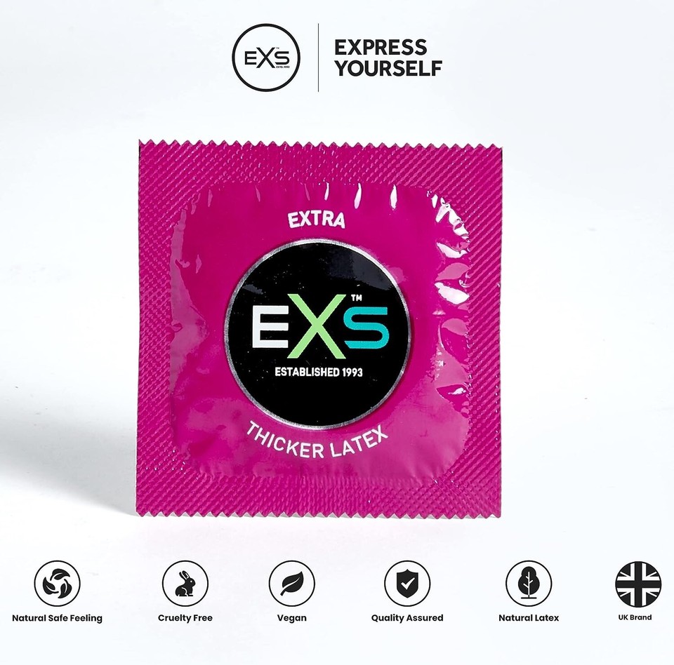 100 x Exs Extra Safe Thick Condoms | Vegan Condoms | Thicker For ...