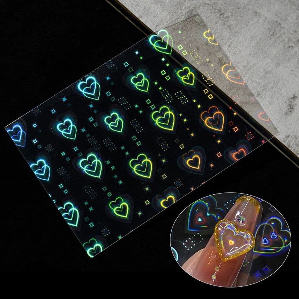 Aurora Laser Heart Star Snowflake 3D Nail Art Stickers Holographic ...