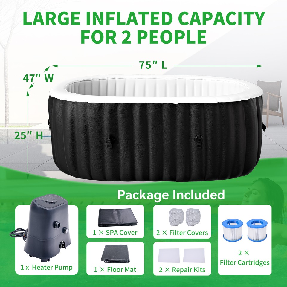 H&ZT 2 Person Inflatable Hot Tub with Side Table Blow Up Hot Tub W 100 ...