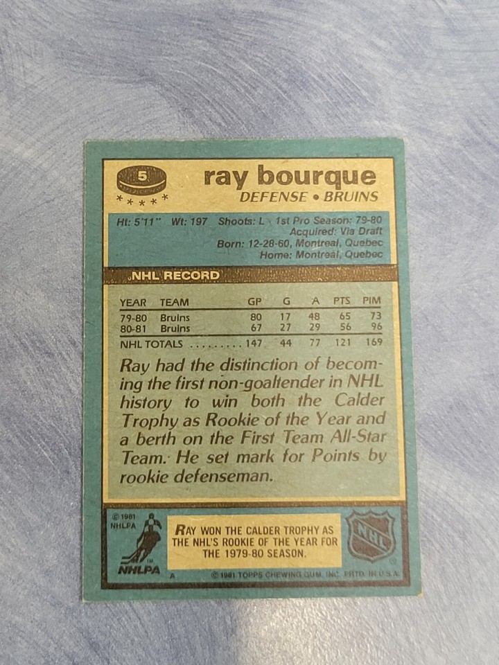 1981-82 Topps #5 Ray Bourque Bruins 2nd Year Card | eBay