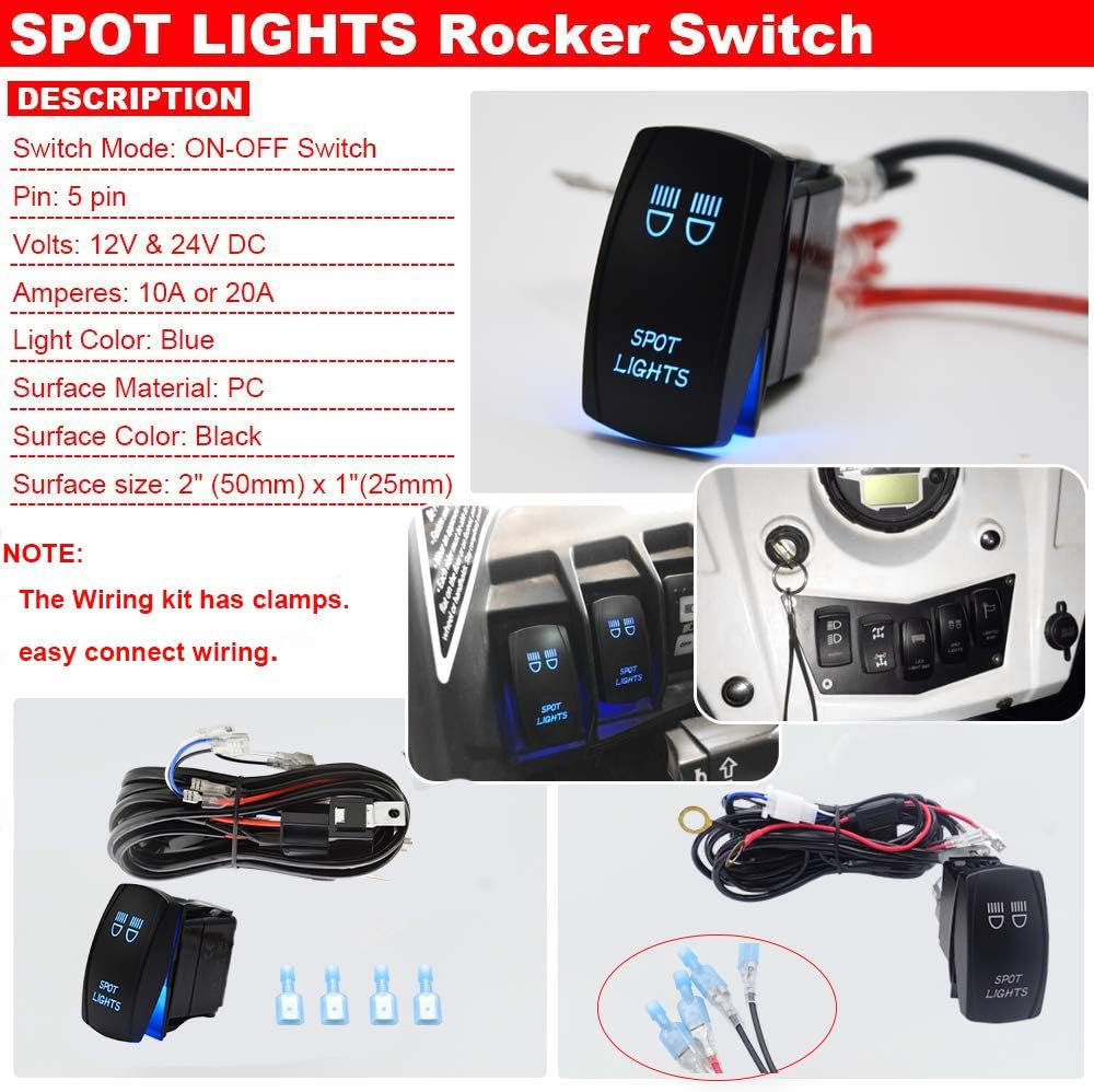 2Pcs 4 Inch 18W RZR LED Spot Light Pods, with Rocker Switch Wiring Kit ...