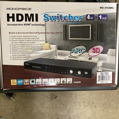 HDMI 4 In, 1 Out, Switcher/Selector, Remote. Monoprice MD-415ARC. | eBay