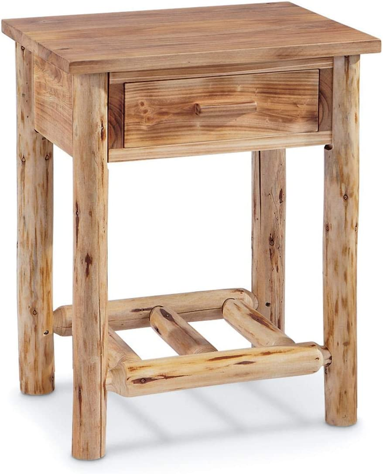 Wood Farmhouse End Table Rustic Cabin Side Drawer Log Nightstand ...