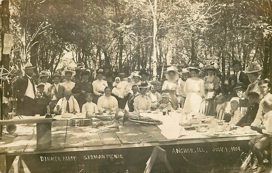 Real Photo Postcard German Picnic Dinner Party, Anchor, Illinois - used ...