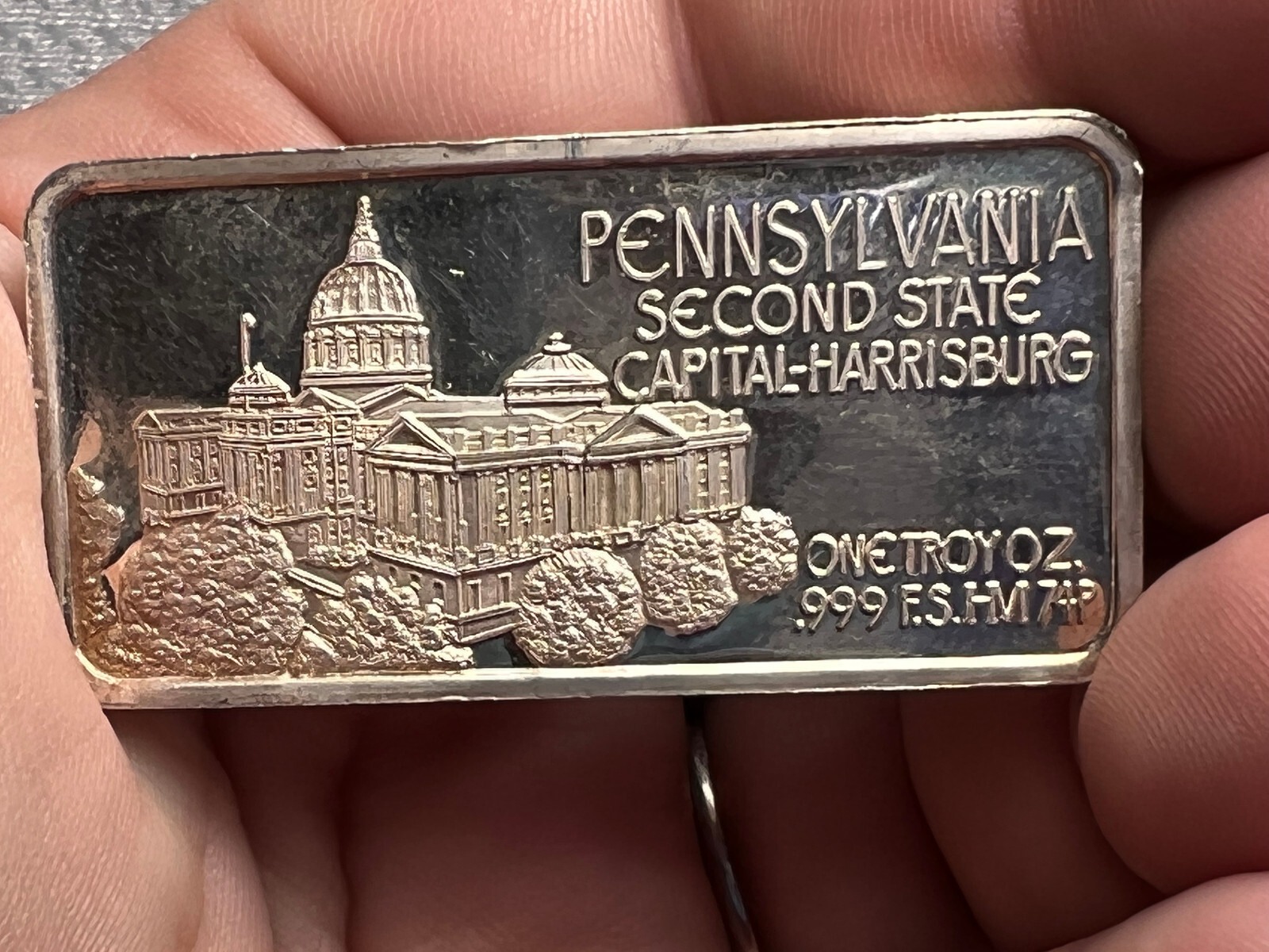 The Hamilton Mint .999 Silver One Troy Ounce Pennsylvania State Ingot ...