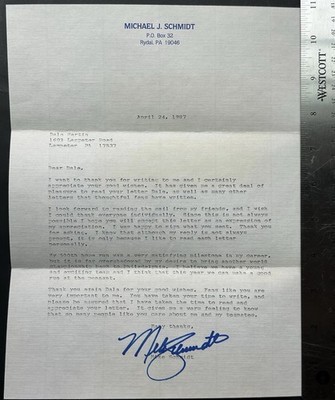 Mike Schmidt Signed Fan Response Letter Philadelphia Phillies 500th ...
