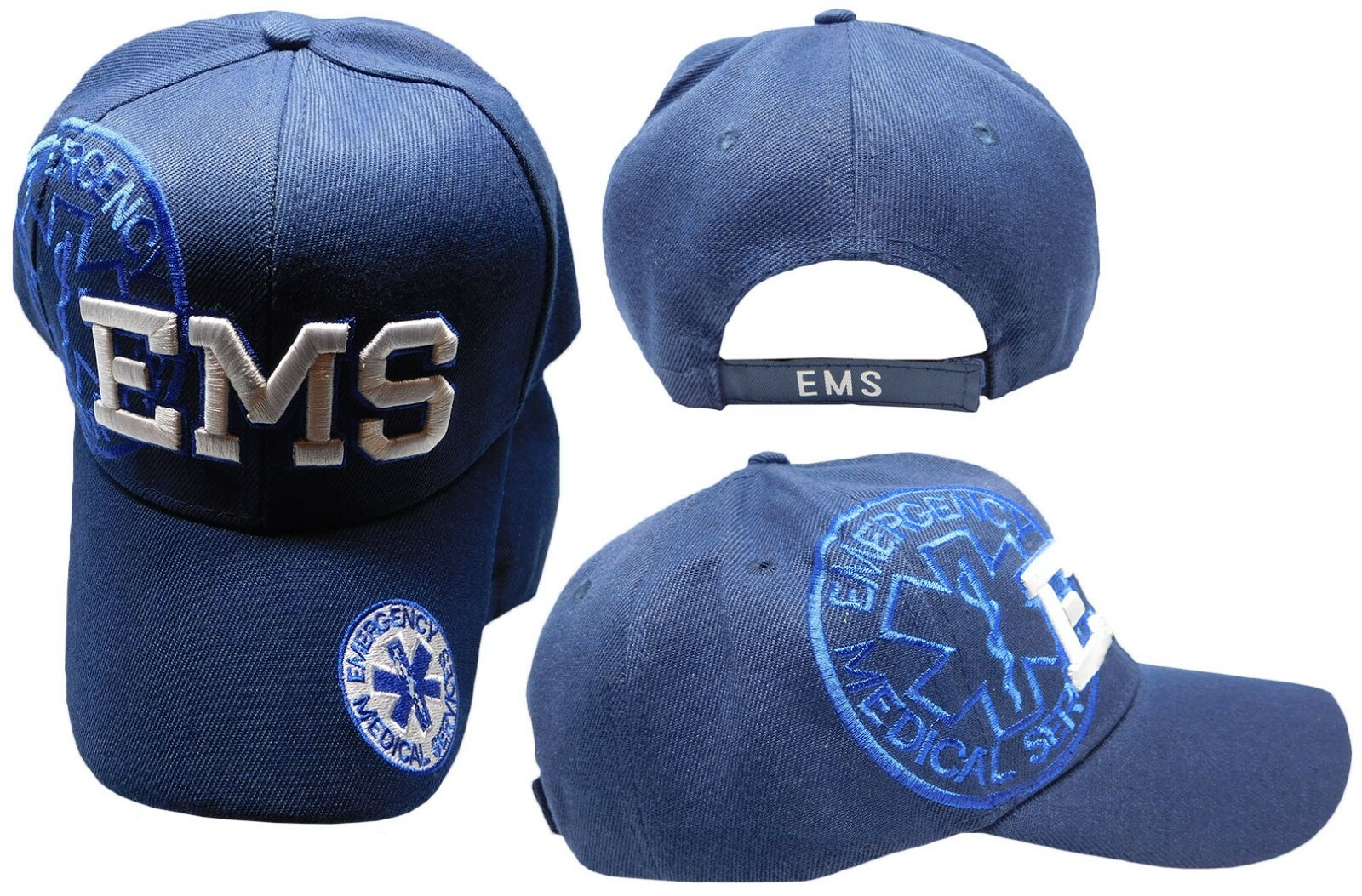 Embroidered Blue EMS Emergency Medical Service Shadow Baseball Style ...