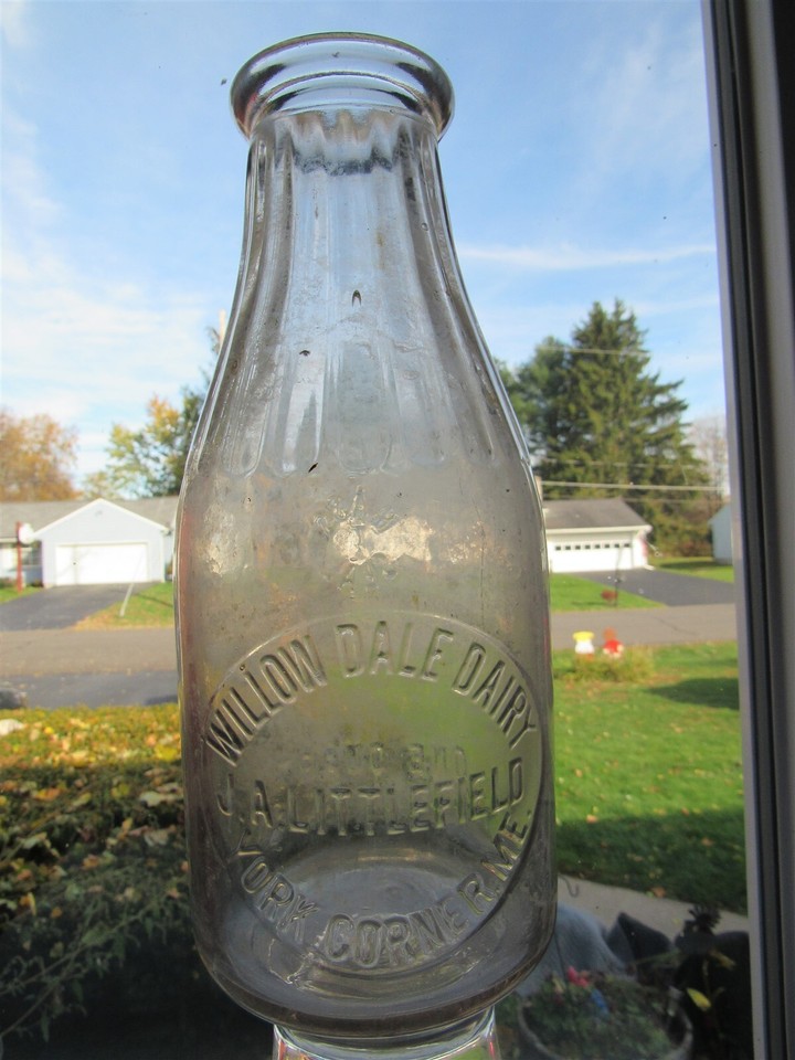 TREQ Milk Bottle Willow Dale Dairy J A Littlefield York Corner ME YORK ...