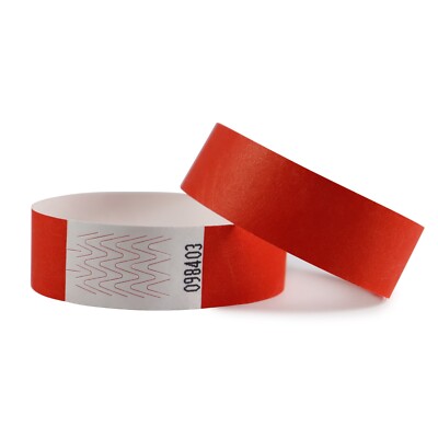 100 Red Tyvek Wristbands Paper Bands Event Festival Party Security ...