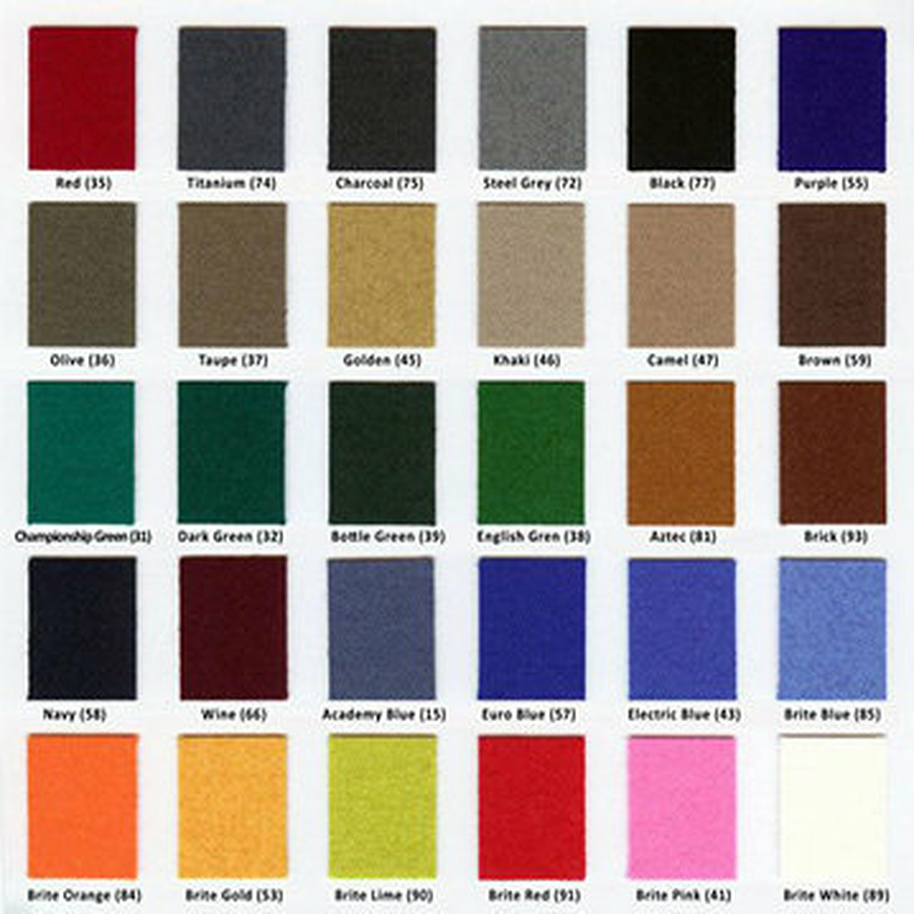 Pool Table Felt Colors Chart