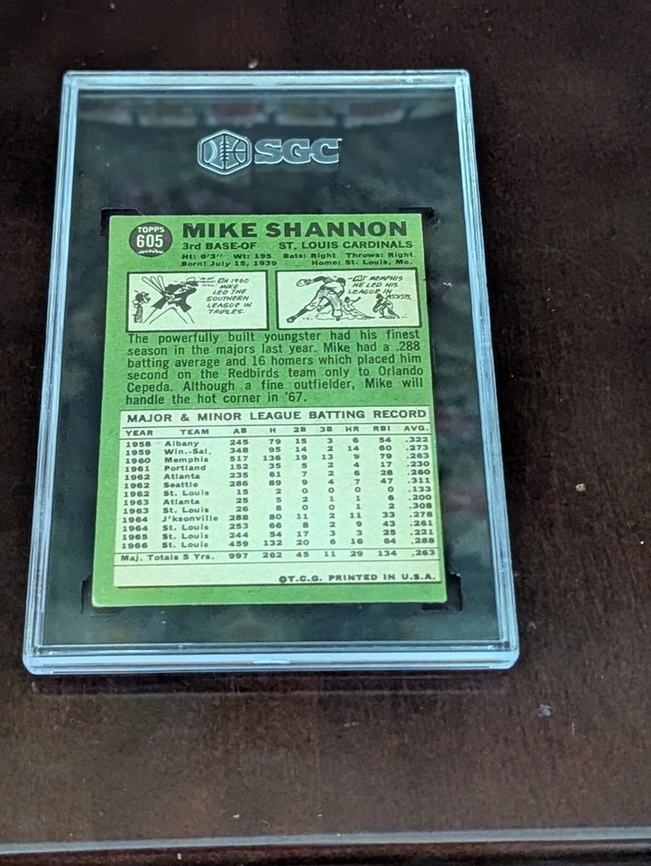 1967 Topps Baseball 605 Mike Shannon SGC 4 VG-EX New Slab 3/25 | eBay