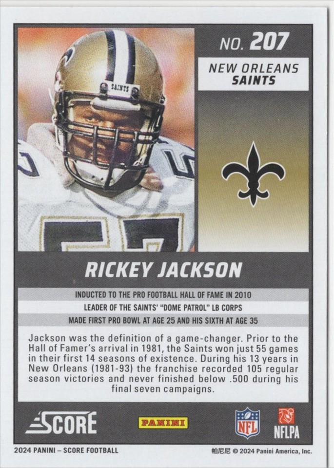 2024 Panini Score Scorecard Rickey Jackson New Orleans Saints #207 | eBay