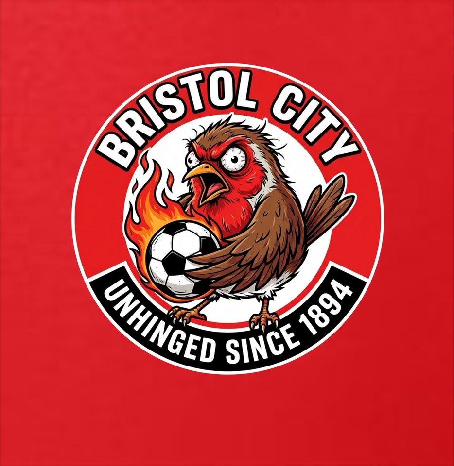 Bristol City T-Shirt Unhinged Robin Logo Football Fan Supporter Unisex ...
