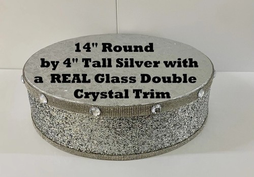 35cm Round Podium Wedding Cake Stand Silver Glitter Crystal Diamond ...