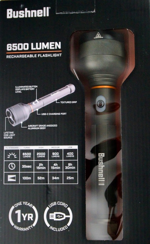 Bushnell 6500 LUMEN Rechargeable Flashlight, Aircraft Grade Body, 4 ...