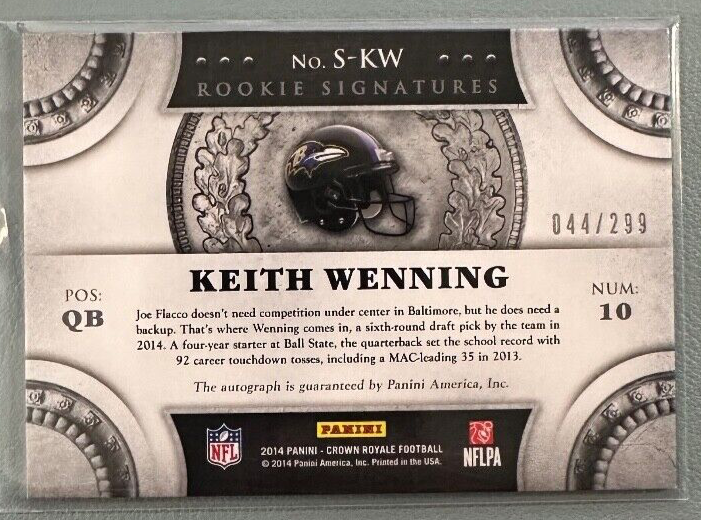 KEITH WENNING 2014 Panini Crown Royale Rookie Signatures Autograph RC ...