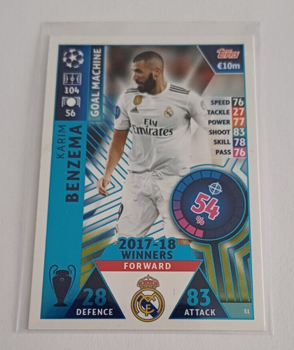 Carte Card Carta Karim BENZEMA Real Madrid TOPPS CHAMPIONS LEAGUE 2018 ...