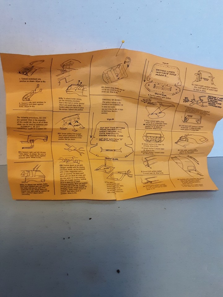 Vintage instruction sheet for assembly of model car kit, Olds 98/Palmer ...