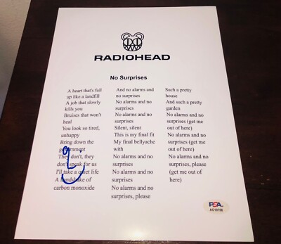 Colin Greenwood Radiohead My Generation Signed Lyric Sheet PSA RARE A ...