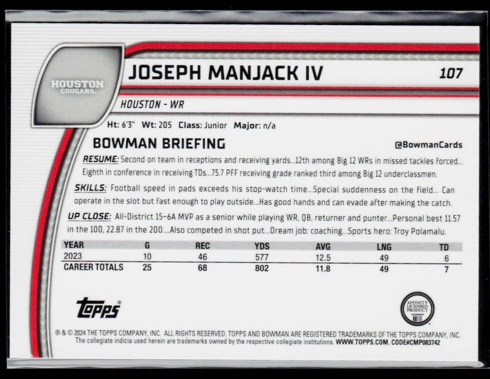 2024 Bowman University U Chrome 1st Joseph Manjack IV Gold Refractor ...
