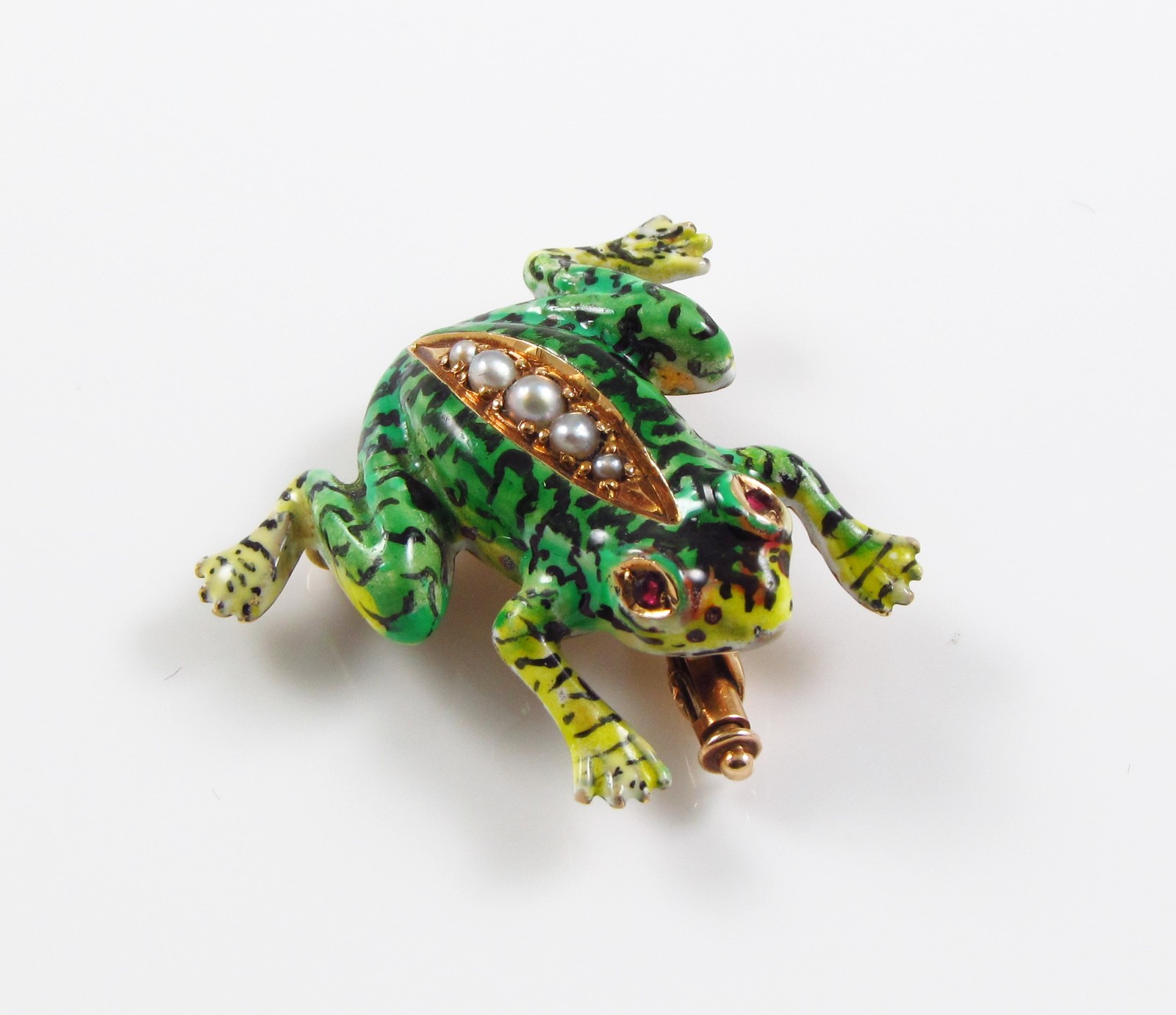 14K Gold Vintage Enamel & Pearl Body Frog Brooch Pin With Ruby Eyes | eBay