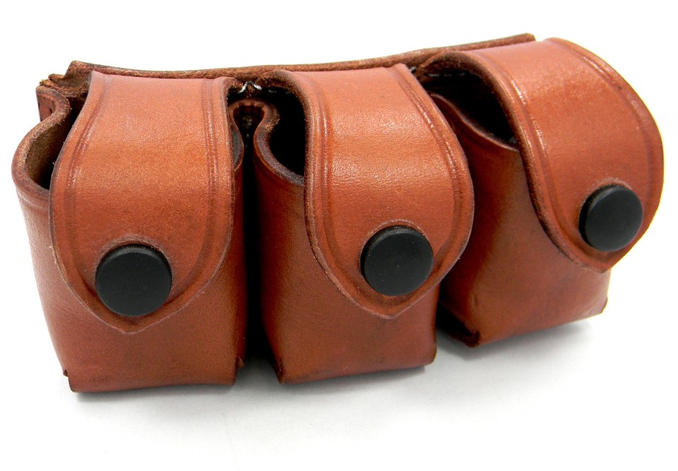 Brown Leather Triple Speedloader Pouch for 22 38 357 44 45 Five/Six ...