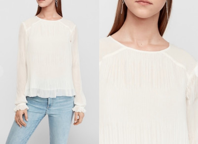 Express Pleated Crew Neck Long Sleeve Top Ivory , New With Tags | eBay