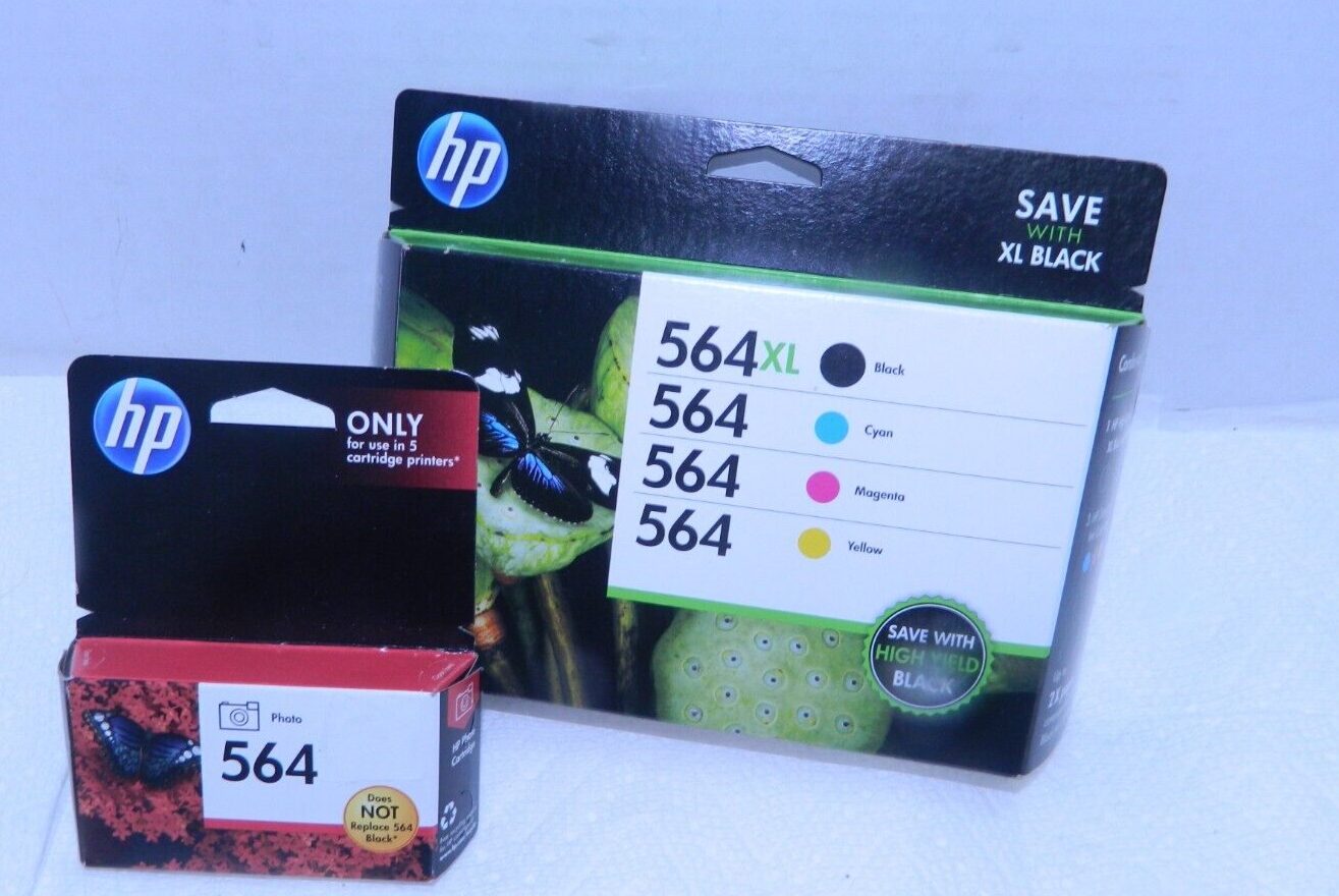 Genuine HP 564XL Black & 564 Color Ink Combo 4 Pack - Sealed + 1 Extra ...