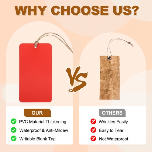 100Pcs Yellow Plastic Shipping Tags, 3.5" x 2" Labeling Tags Perforated ...