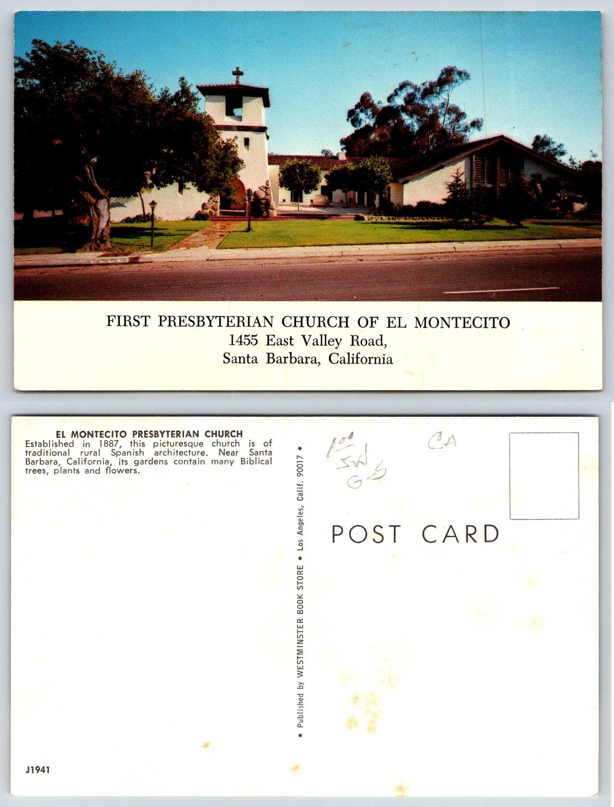 Santa Barbara CA First Presbyterian Church Of El Montecito Postcard ...