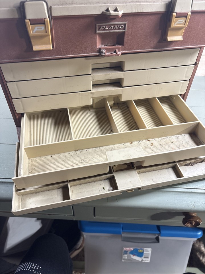 Vintage Plano 757 Tackle Box Fishing Storage Brown/Tan Made In USA 4 ...