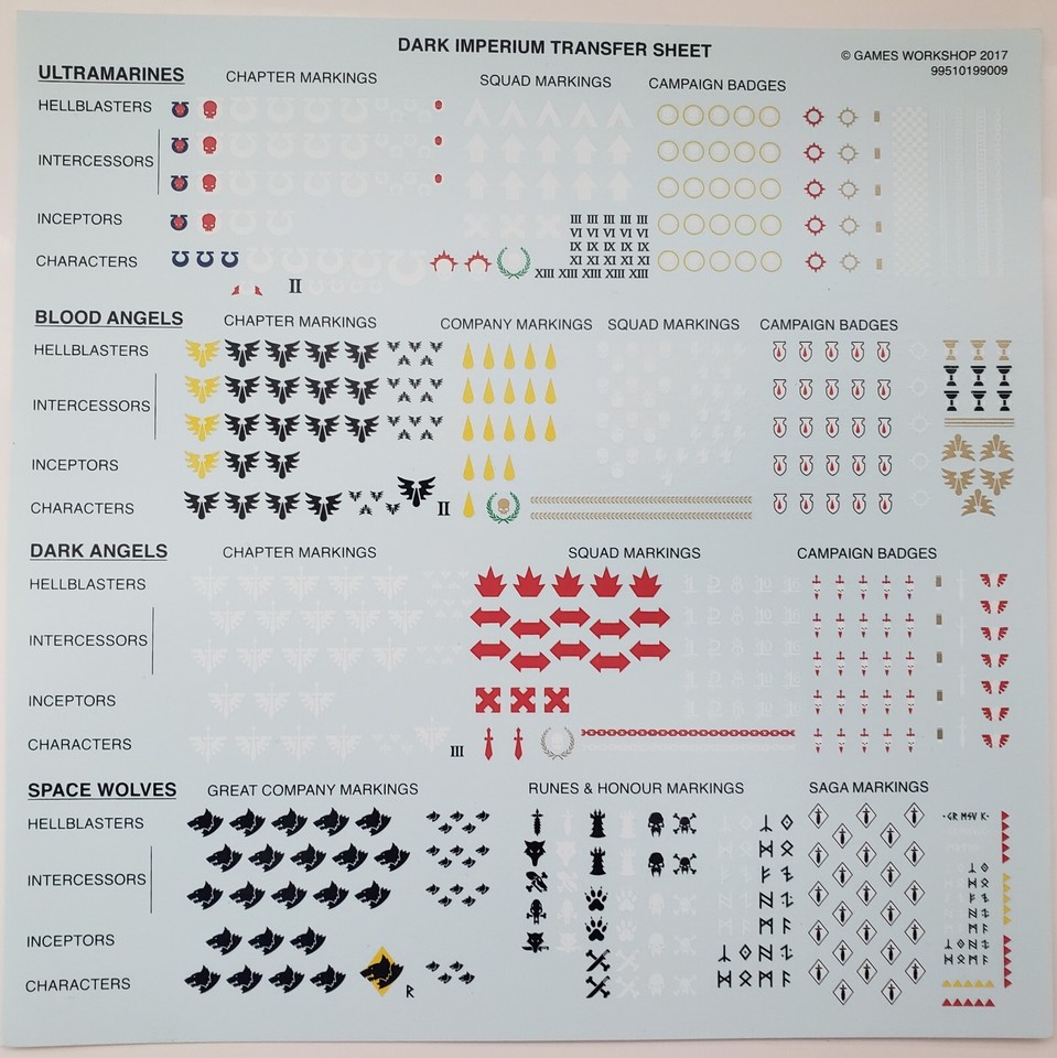 Warhammer 40k Dark Imperium Space Marines Transfer Sheet Decals OOP | eBay
