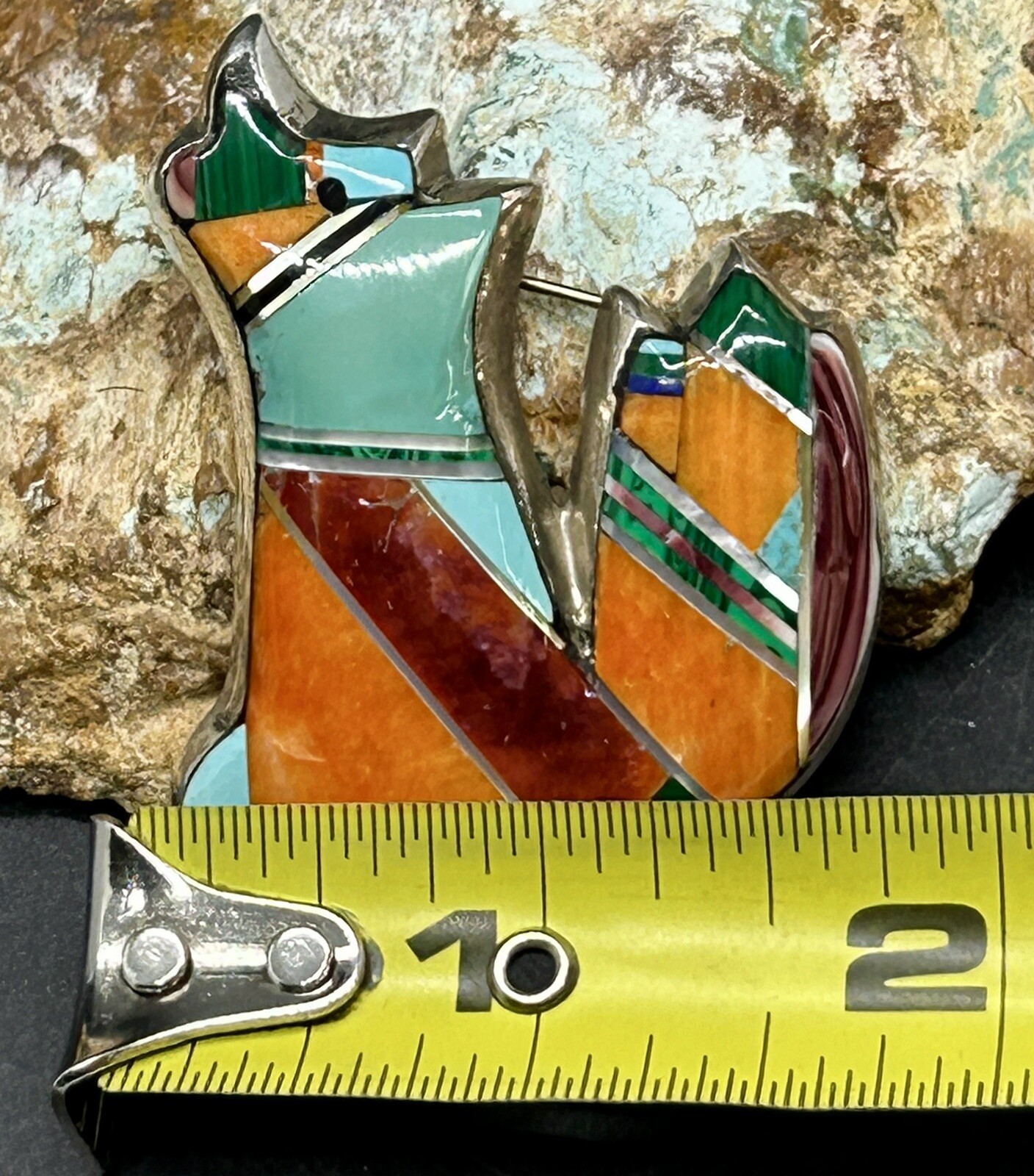 Large Navajo ALVIN YELLOWHORSE Sterling & Multi Gem Inlay Howling ...