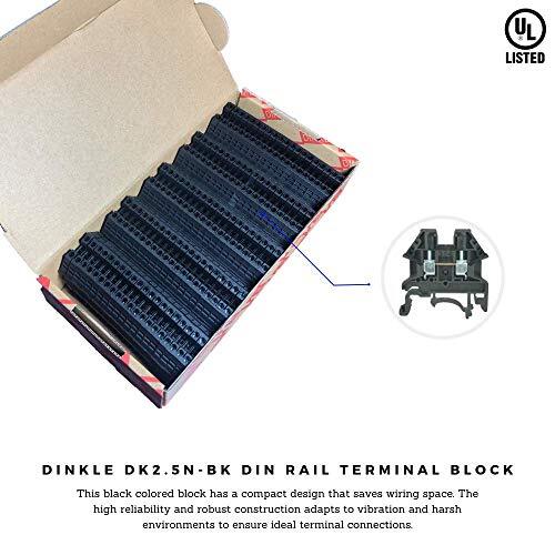 Dinkle Black DK2.5N-BK DIN Rail Terminal Block Screw UL 600V 20A 12 ...