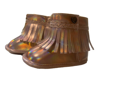 First Steps Stepping Stones Girls Gold Fringe Booties Size 3 6-9 Months ...