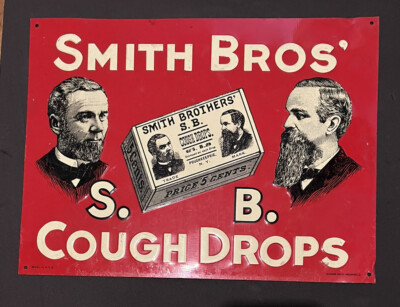 Original Sign - embossed metal - Smith Bros S.B. Cough Drops 12” x 9 ...