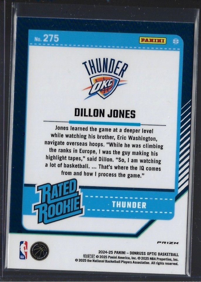 Dillon Jones 2024-25 Panini Donruss Optic Silver Prizm Rated Rookie ...