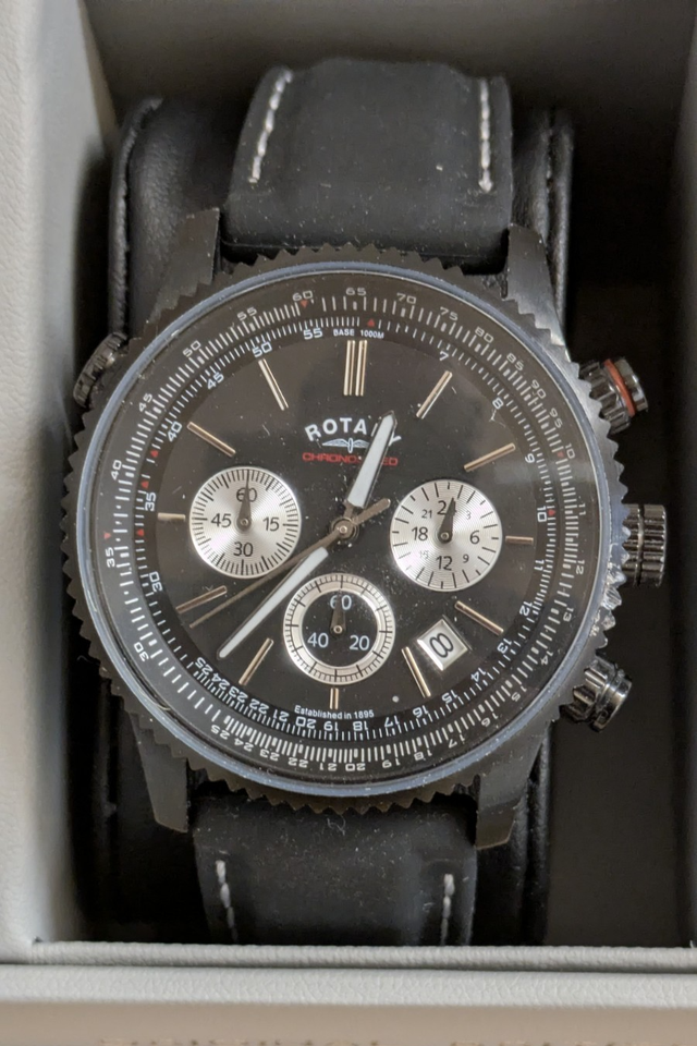 Rotary Chronospeed Mens Chronograph GB03778/04 - boxed - black rubber ...
