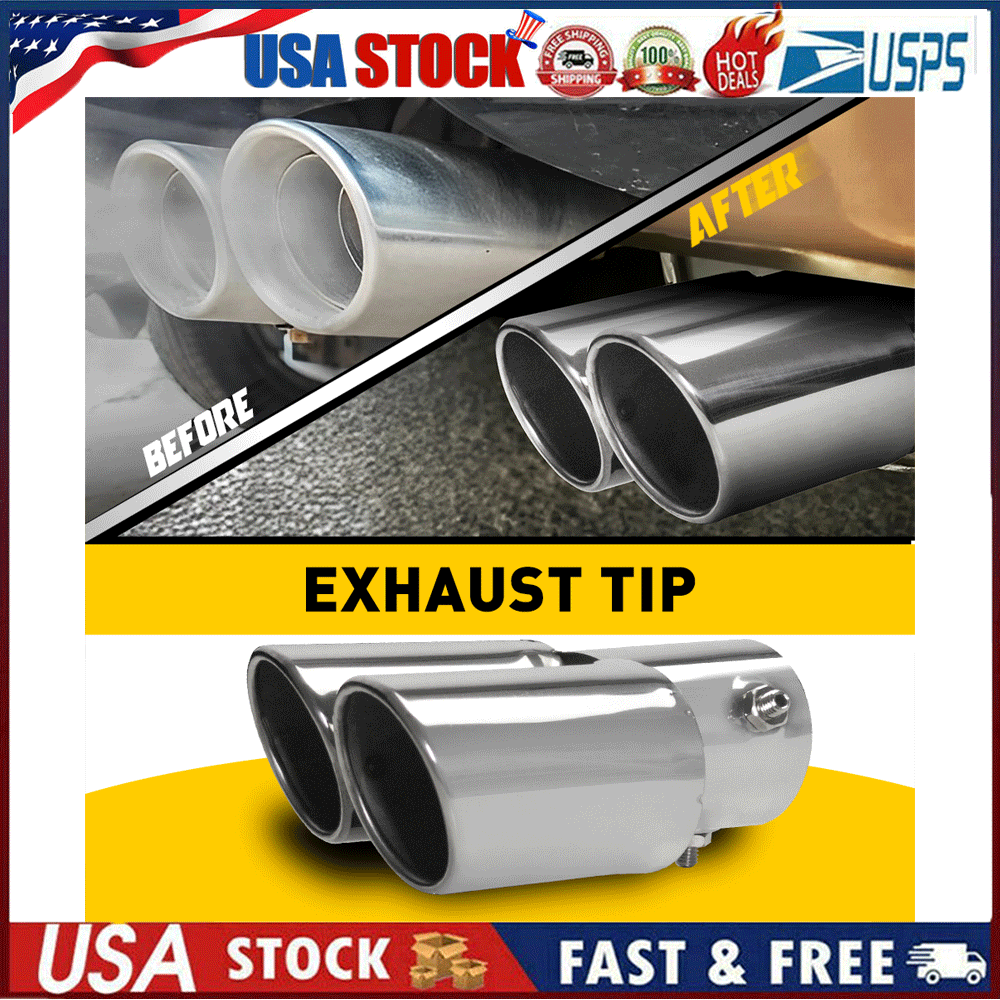 Car Rear Dual Exhaust Pipe Tail Muffler Tip Auto Accessories Kit Chrome ...